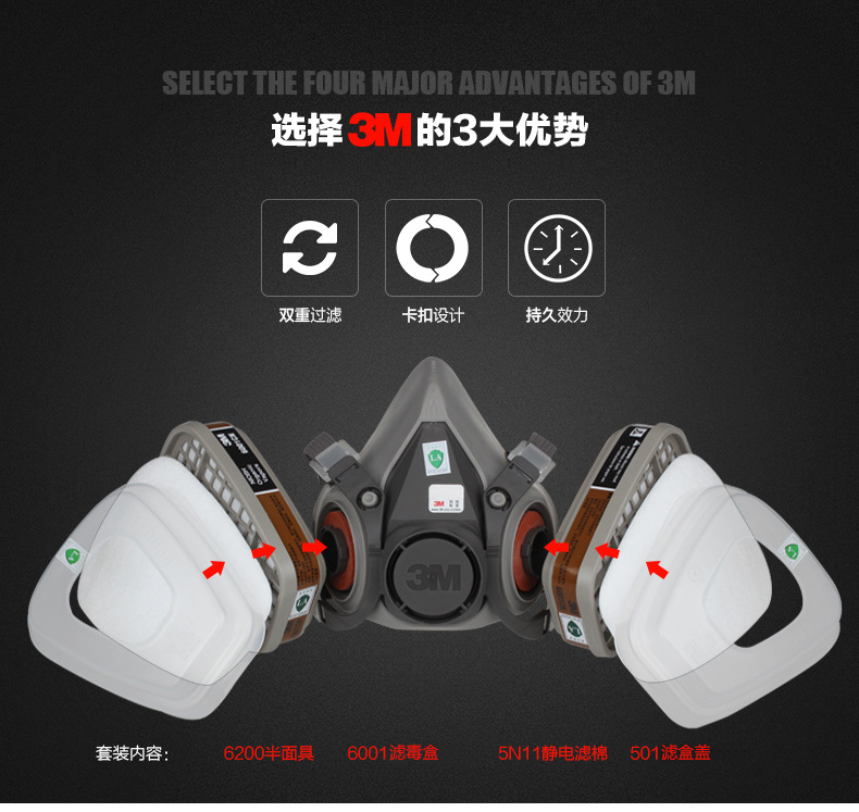 3M 双罐呼吸防护套装6200系列标准版 喷漆防护（620E网络专供）-新明辉商城